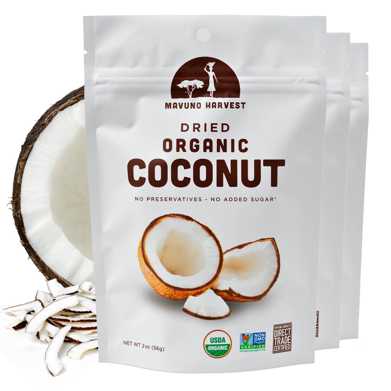 Mavuno Harvest Coconut Chips - Unsweetened Organic Dried Coconut Strip ...
