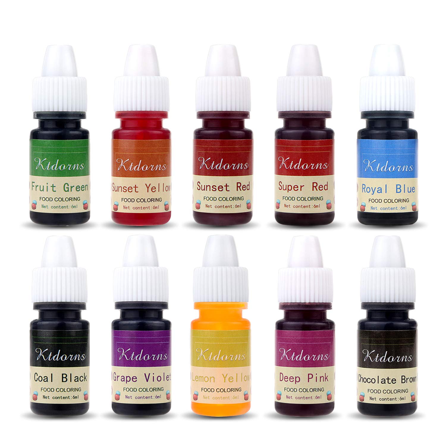 Ktdorns Food Coloring Variety Kit - 10 Colors, 0.24 Fl Oz Bottles for ...