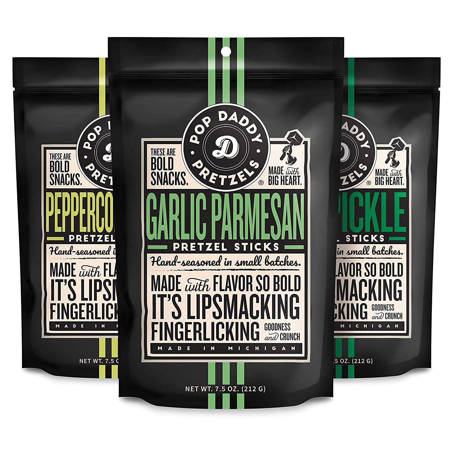 POP DADDY Flavored Pretzels Sticks Variety Pack - Garlic Parmesan, Pep ...
