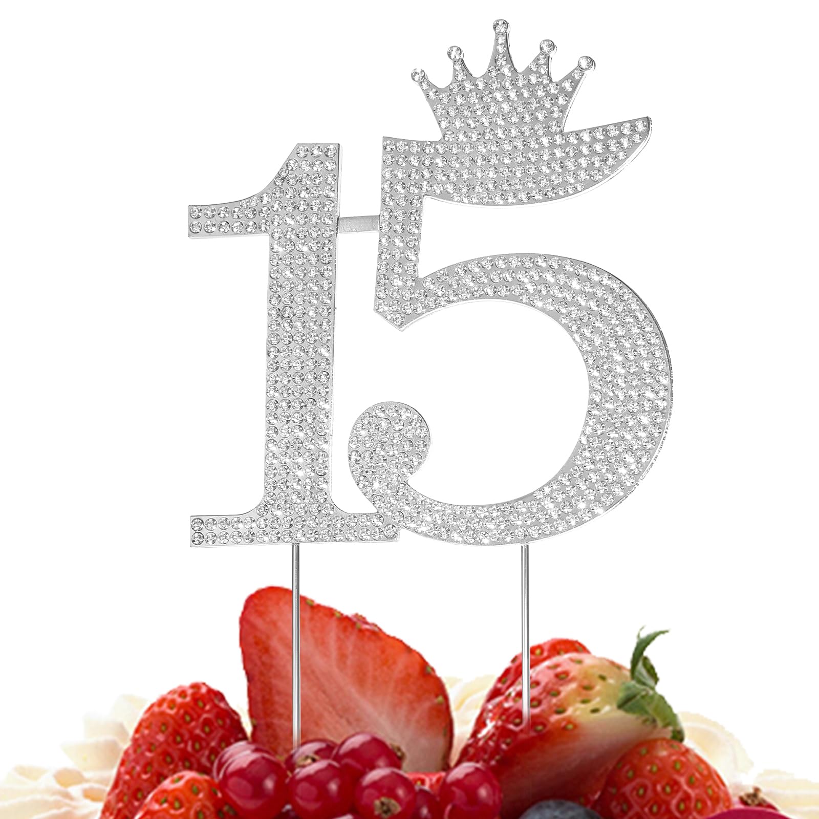 15 Cake Topper, Alloy Number 15 Birthday Cake Topper Crystal Happy 15T ...