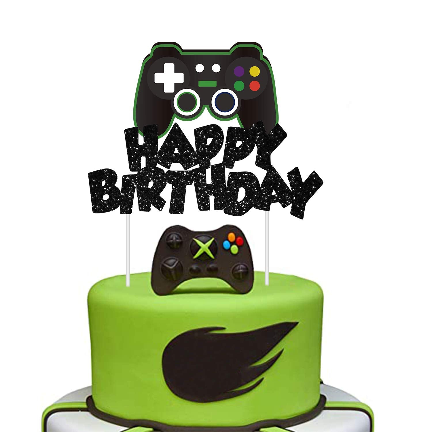 Video Game Cake Topper Glitter Game Controller Happy Birthday Cake Top ...