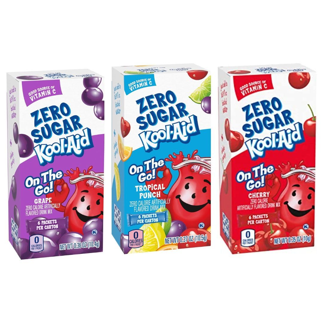 Kool-Aid Zero Sugar - 6 Pack - 3 Boxes - 18 Packets (Variety Pack - Ze ...