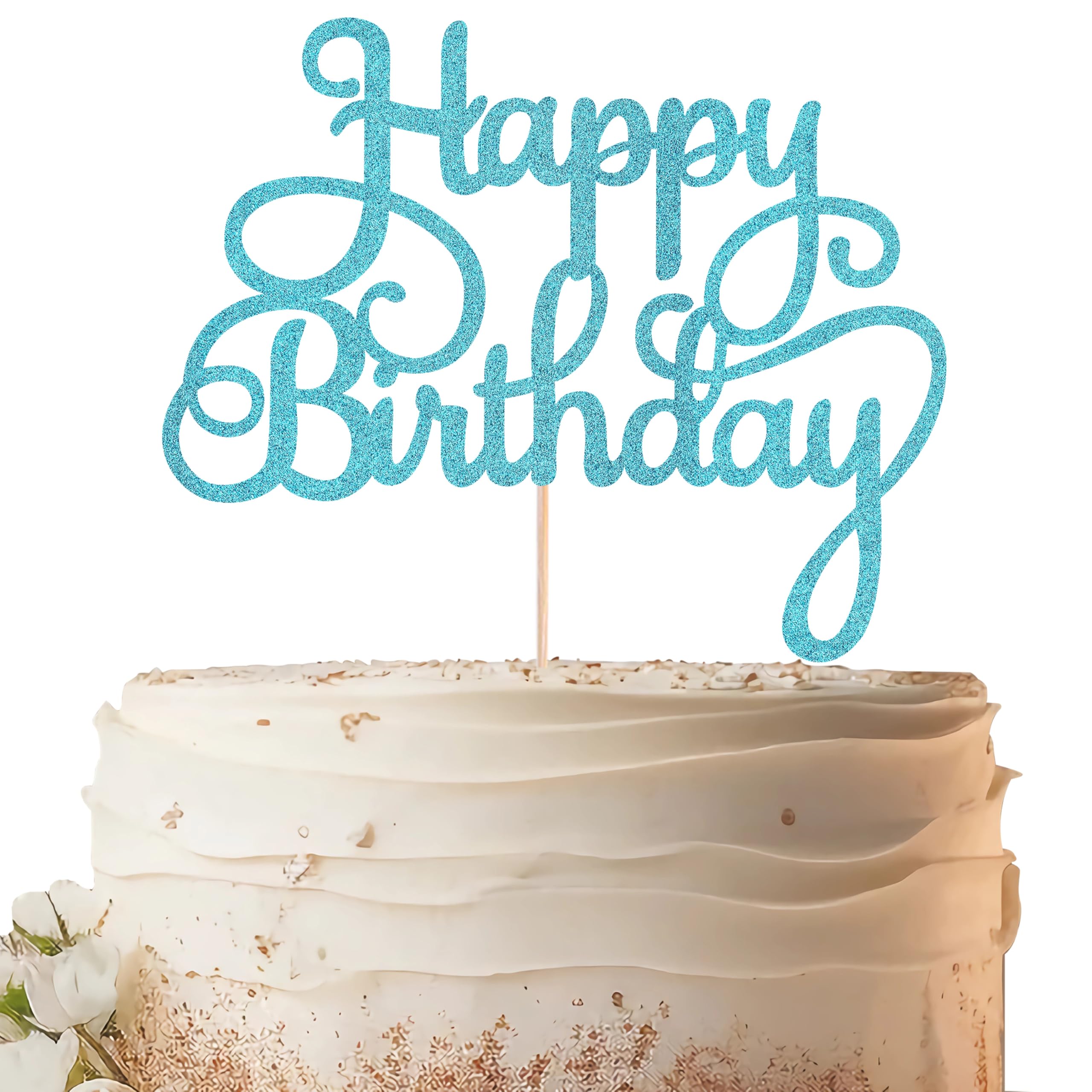 EONNCNT Happy Birthday Cake Topper - Sky Blue Glitter, Paper Material ...