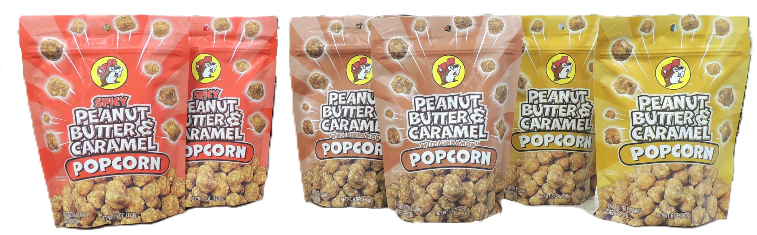 Buc-ees Caramel Popcorn Bundle - Classic, Spicy, Cinnamon - 6 Pack, 6 ...