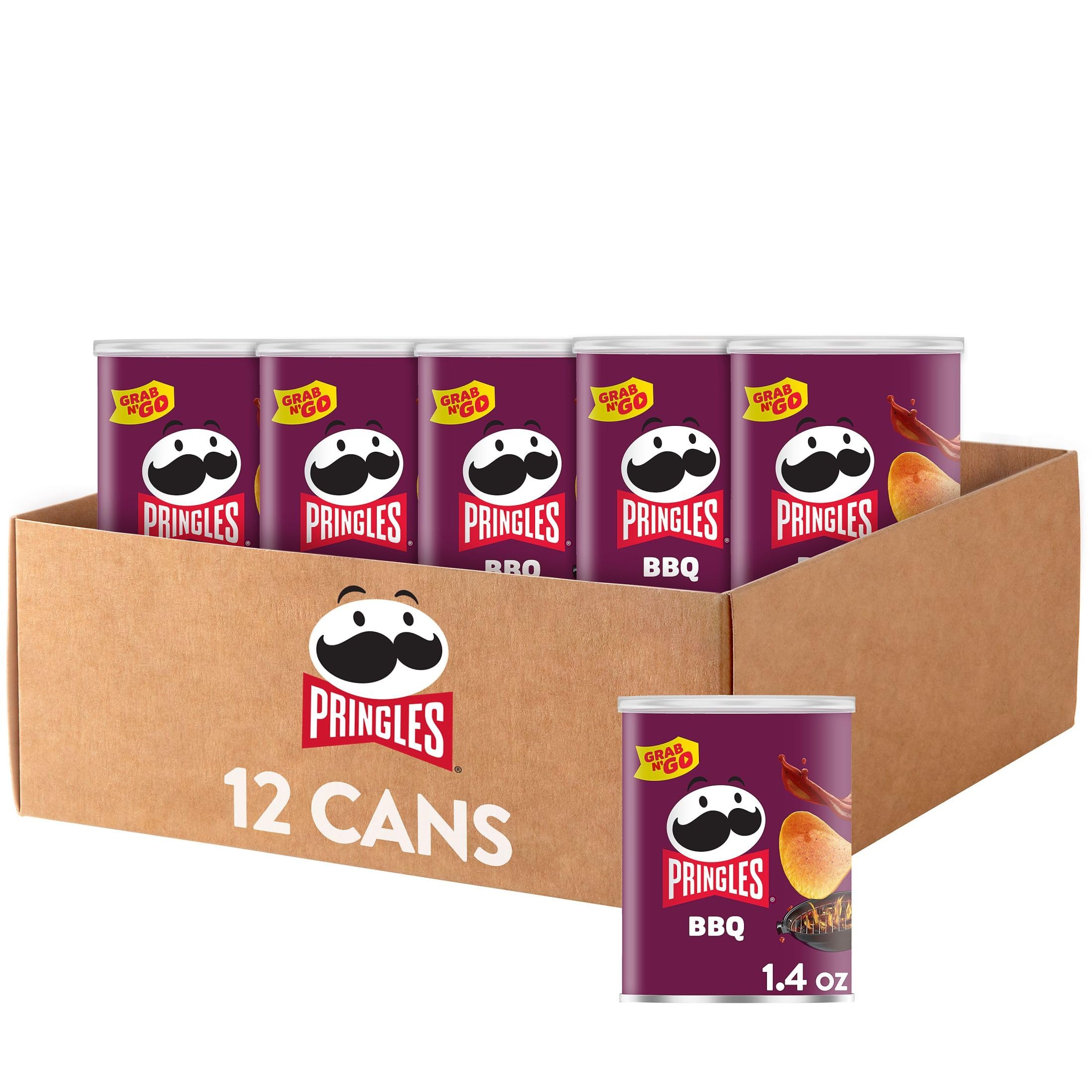 Pringles Potato Crisps Chips, BBQ Flavor, 1.4 Ounce Can, Pack of 12 ...