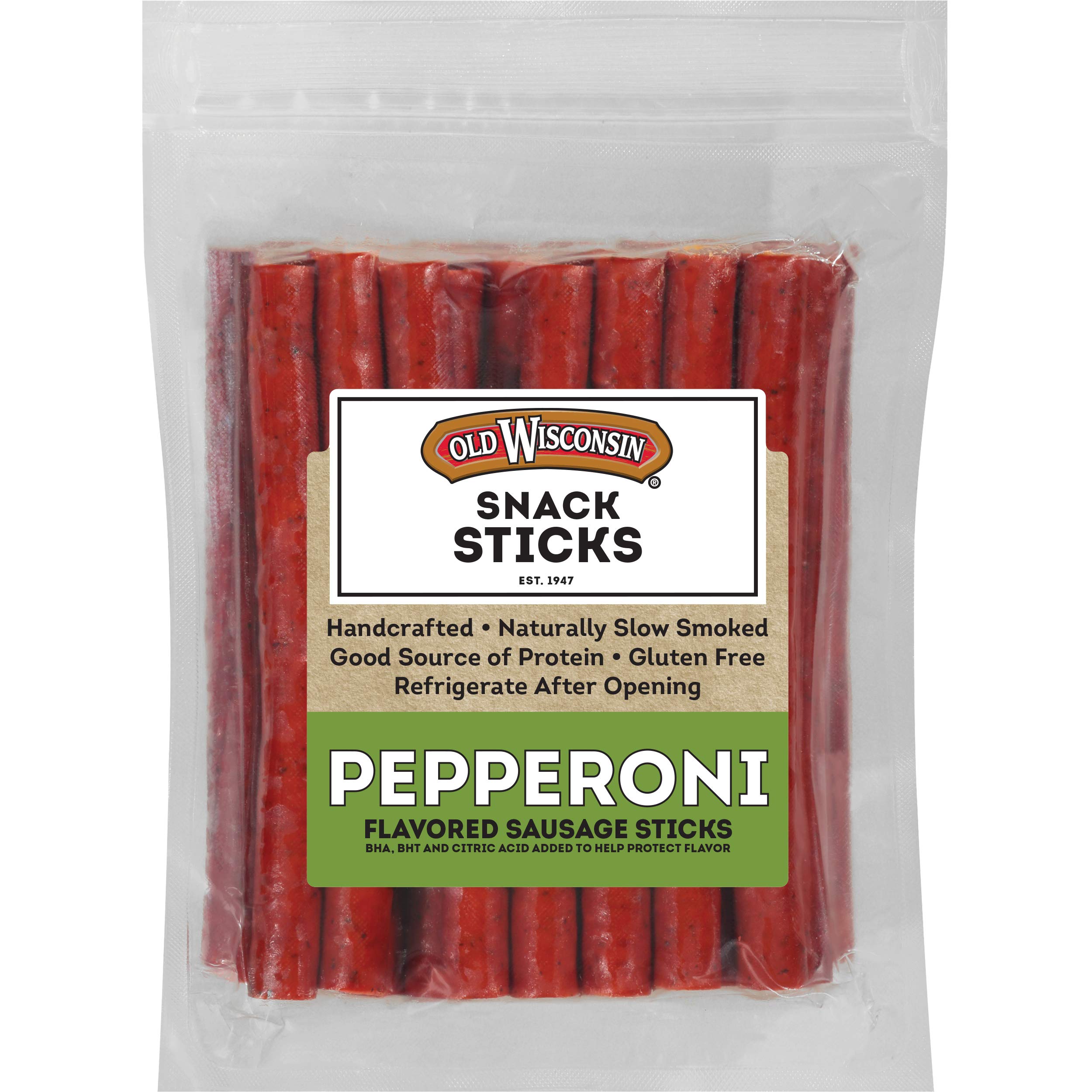 Old Wisconsin Pepperoni Sausage Snack Sticks, Naturally Smoked, High P ...