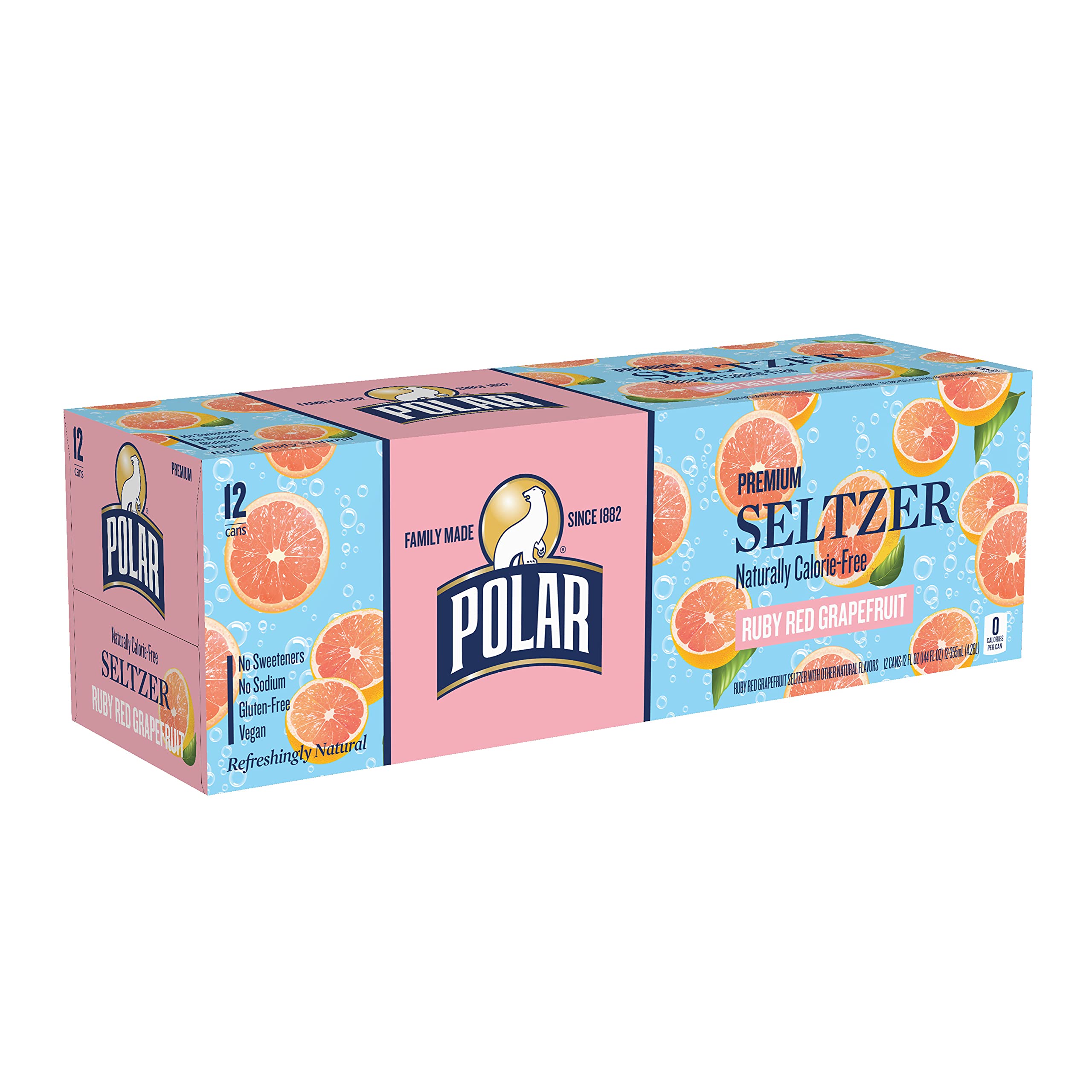 Polar Seltzer Water Ruby Red Grapefruit, 12 Fl Oz Cans, 12 Pack ...