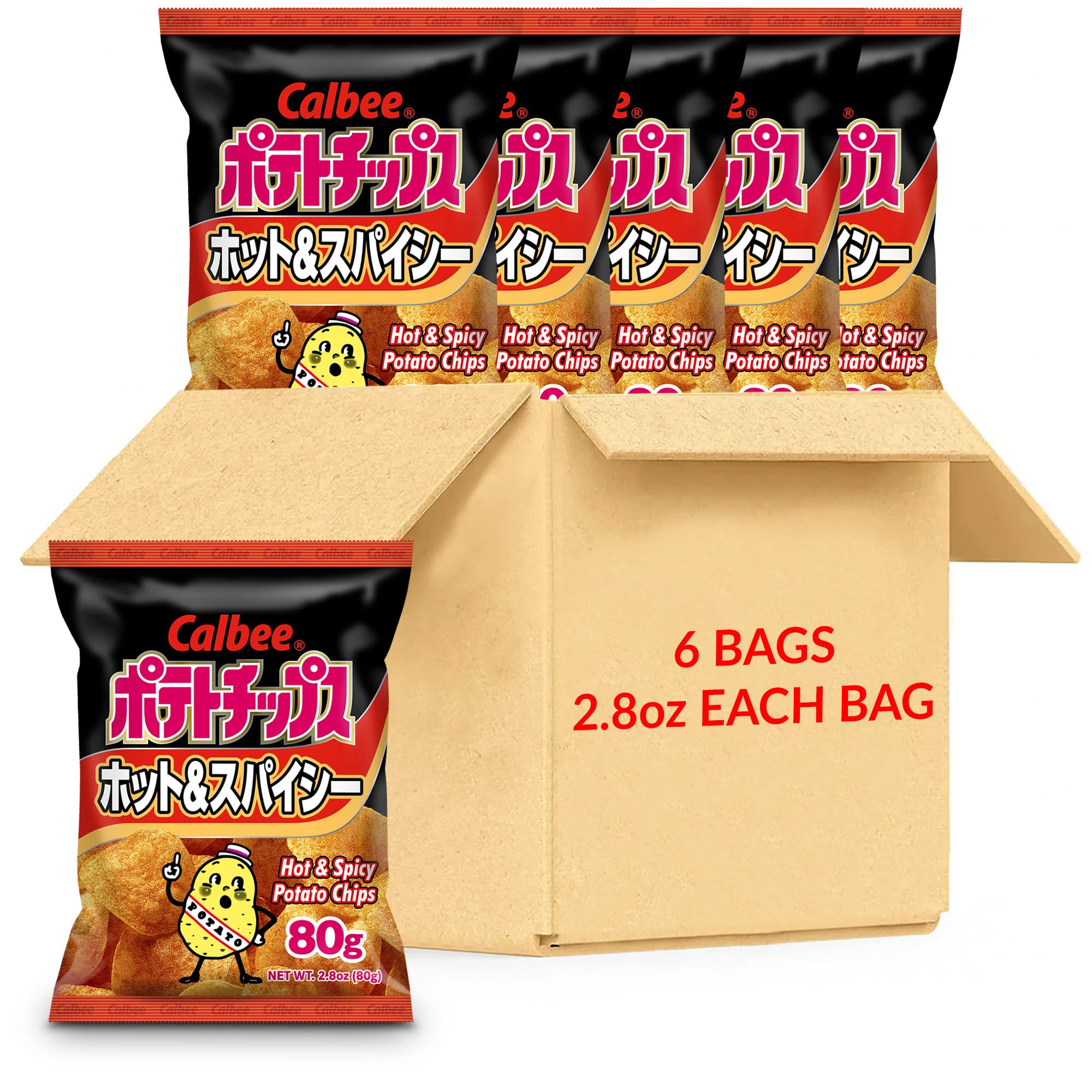 Calbee Potato Chips, Hot & Spicy, 2.8 oz, Crunchy Japanese Snack, 6 Pa ...