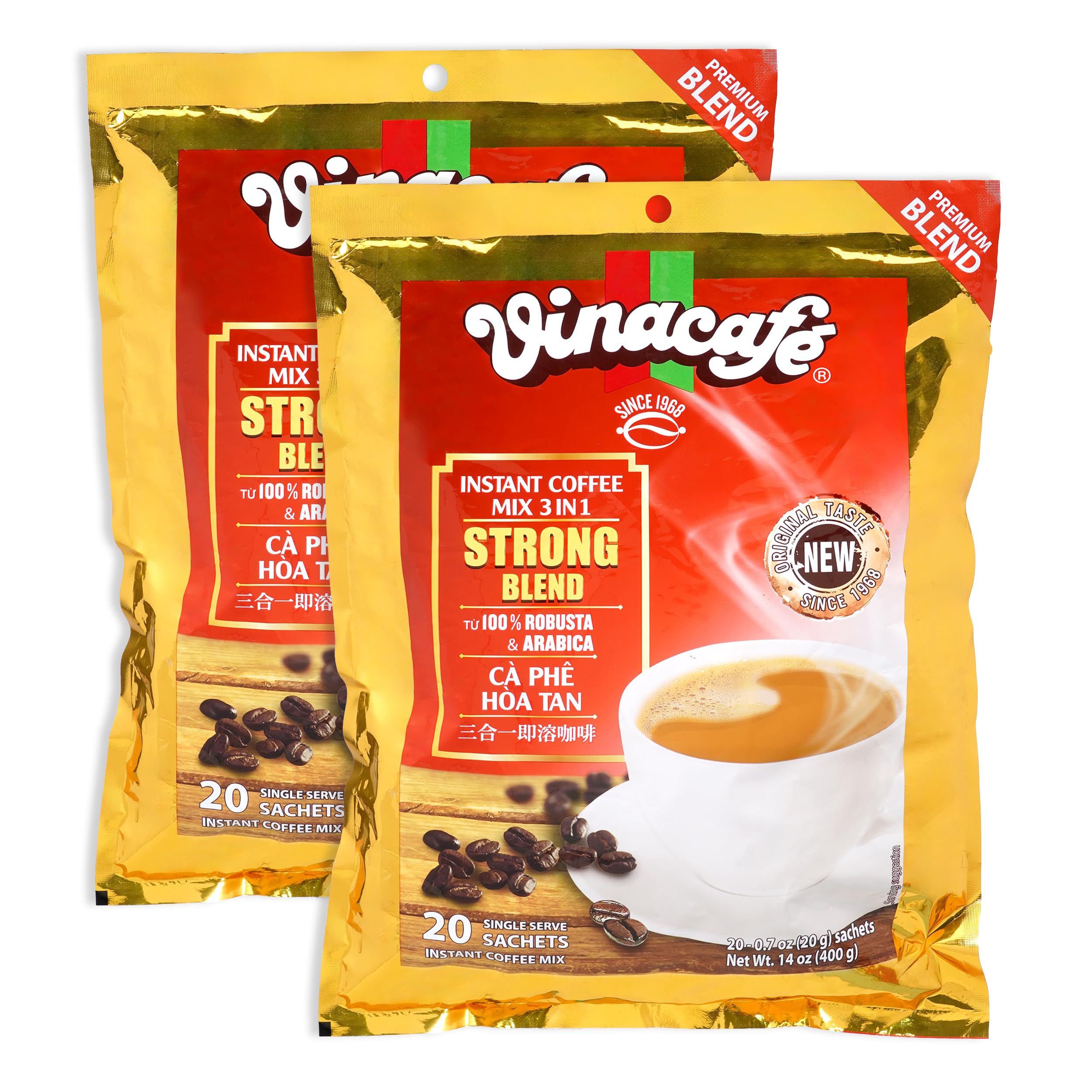 Vinacafe 3 in 1 Vietnamese Instant Coffee, Strong Rich Blend, 40 Sache ...