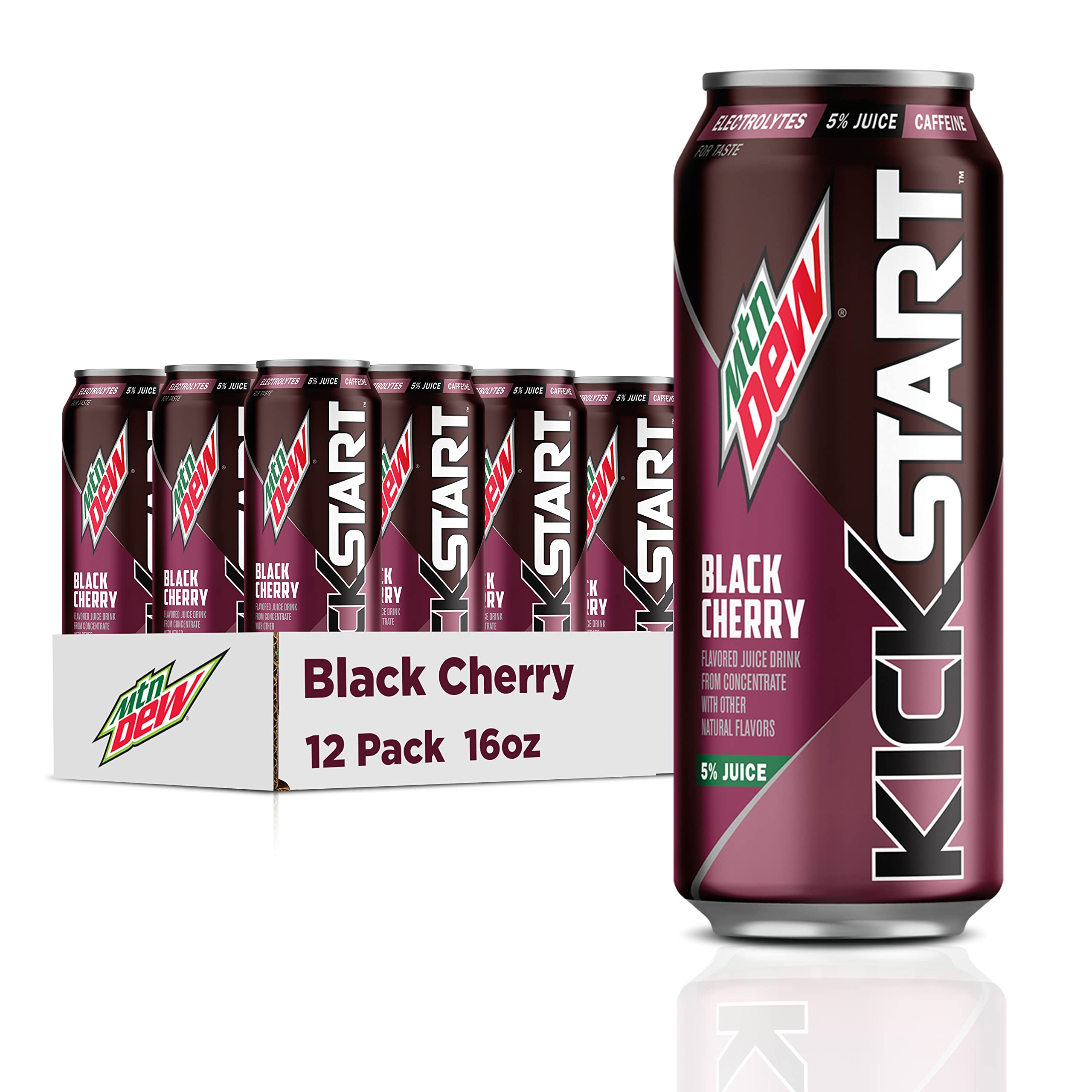Mountain Dew Kickstart Black Cherry Drink, 92mg Caffeine, 80 Calories ...