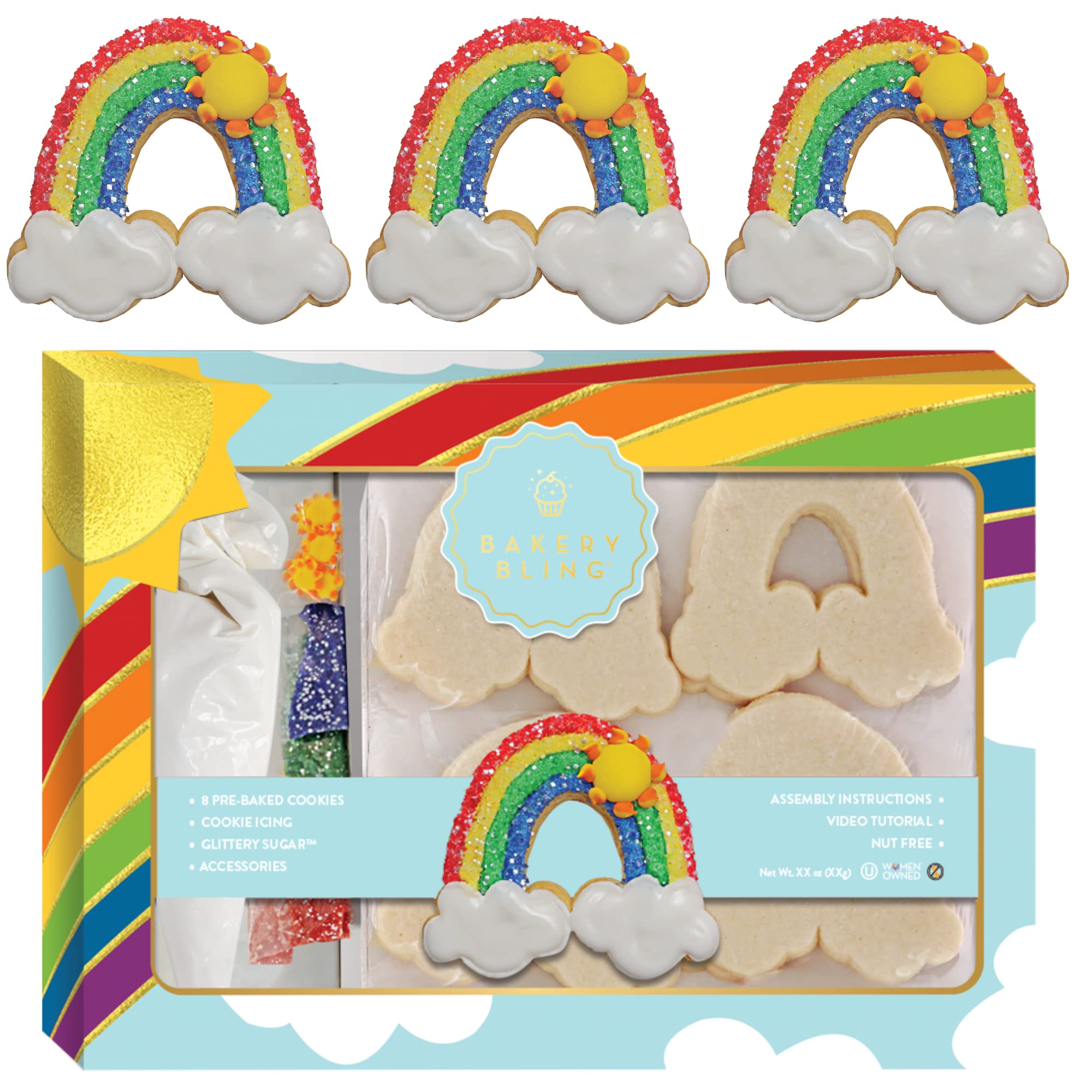 Cookie Decorating Kit - Rainbow Designer Cookie Kit - 8 Pre-Baked Rain ...