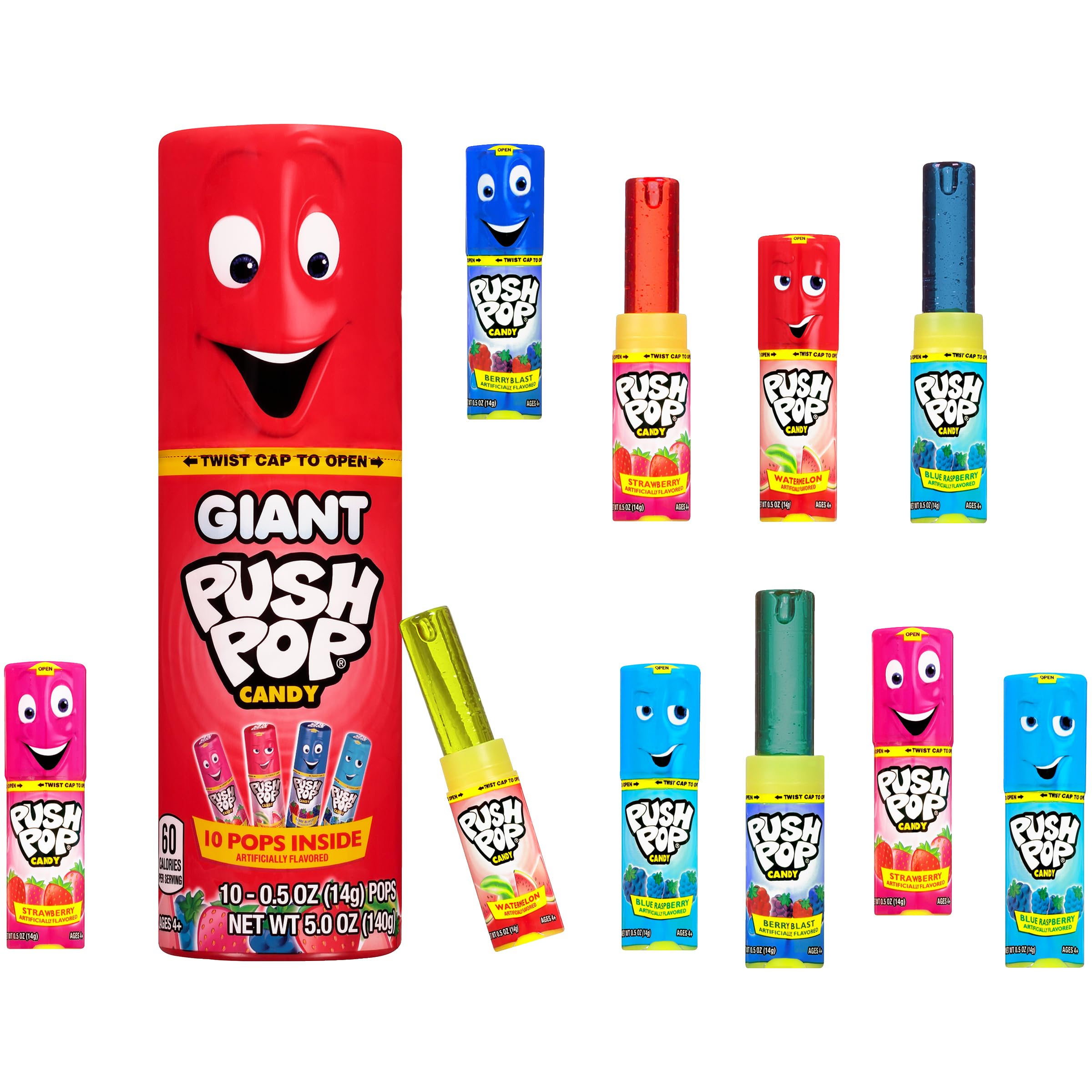 Push Pop Giant Lollipop Container - 10 Count Assorted Fruity Flavors ...