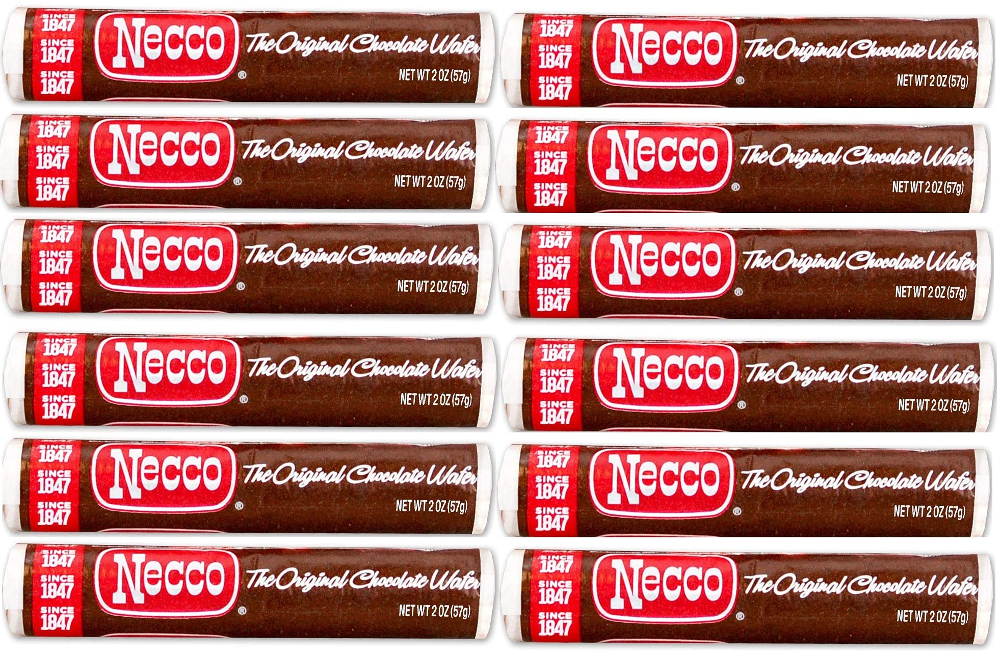 Necco Wafers Original Chocolate Hard Candy Rolls - Bundle of 12, 2 Oun ...