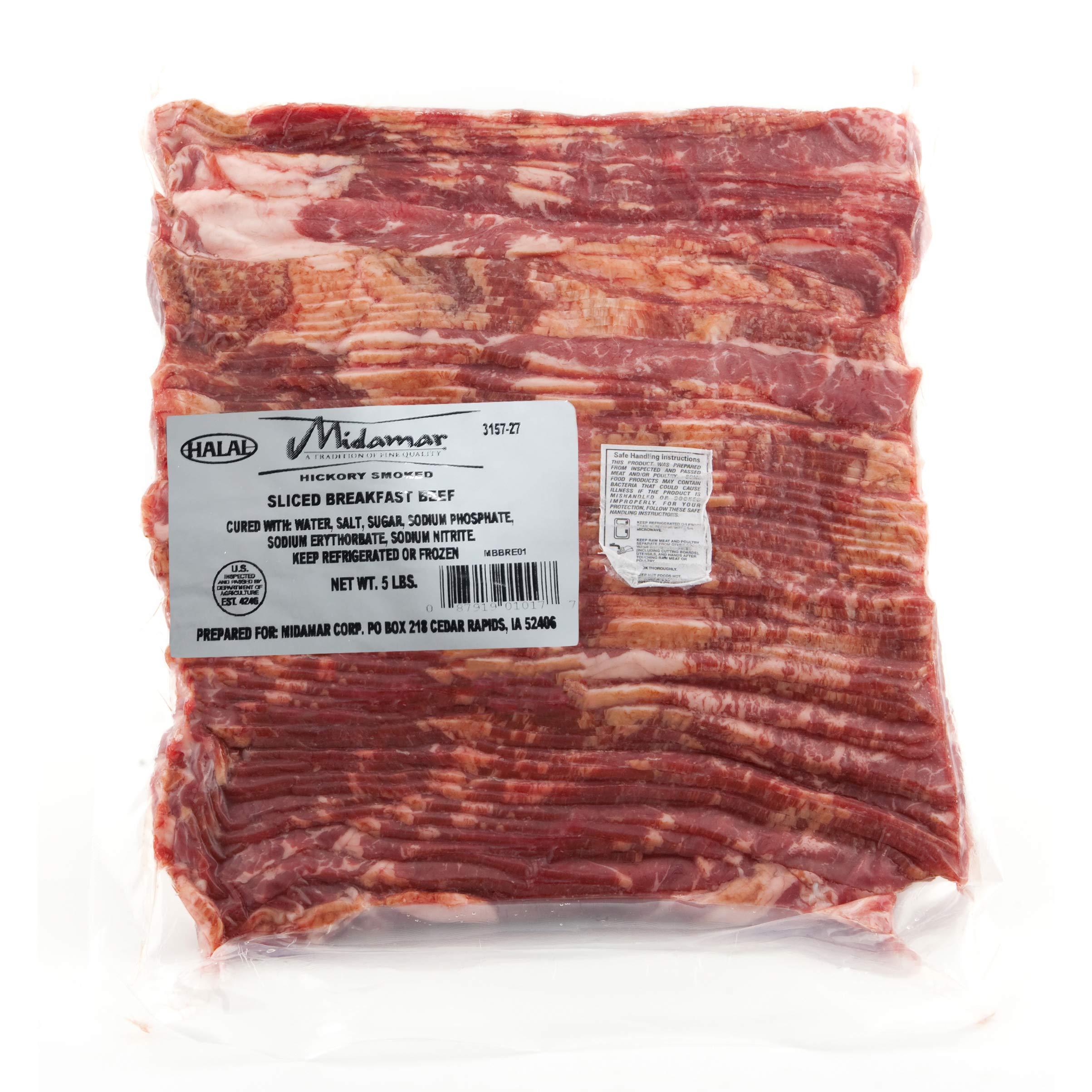 Midamar Halal Hickory Smoked Beef Strips, 5 lb Pack, Breakfast Meat ...