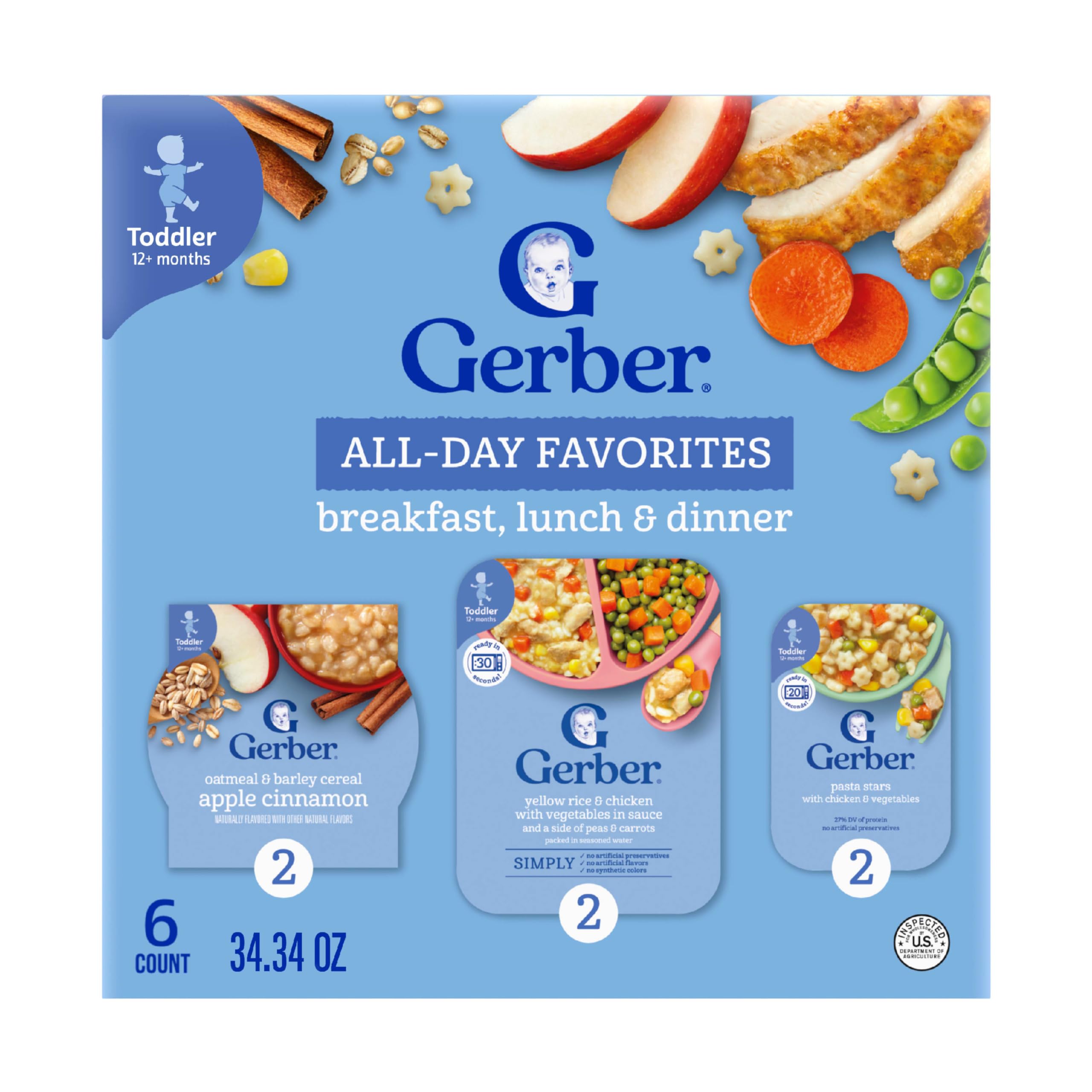 Gerber Toddler Food Variety 6 Pack, All Day Favorites, Breakfast, Lunc ...