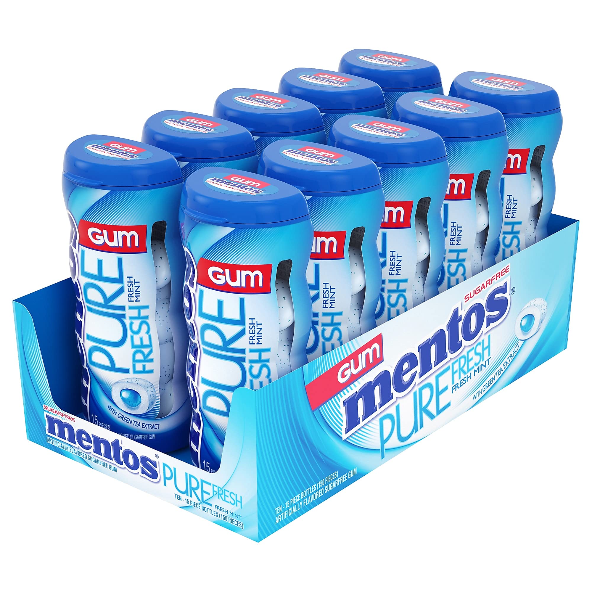 Mentos Pure Fresh Sugar-Free Chewing Gum with Xylitol, Fresh Mint, 15 ...