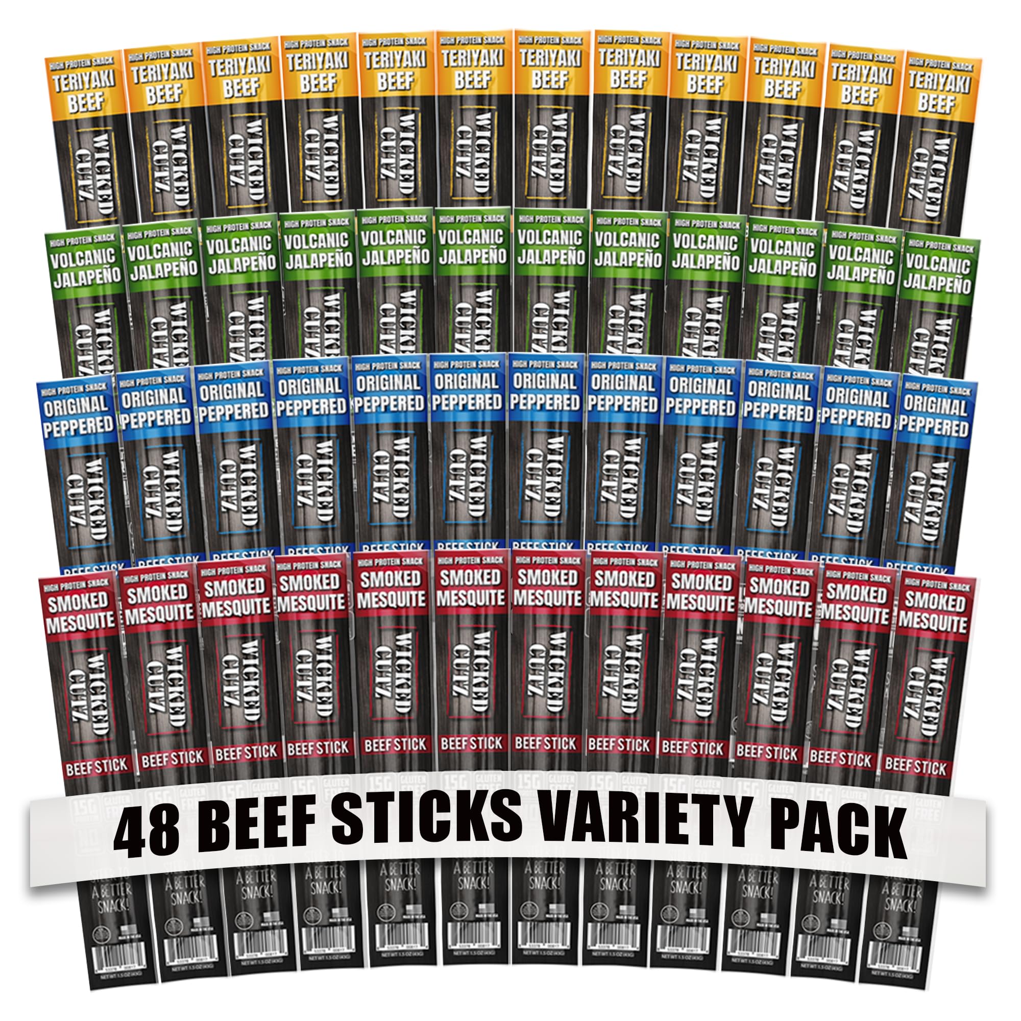Wicked Cutz Beef Sticks Variety Pack, 15g Protein, 4 Flavors, 1.5 oz e ...