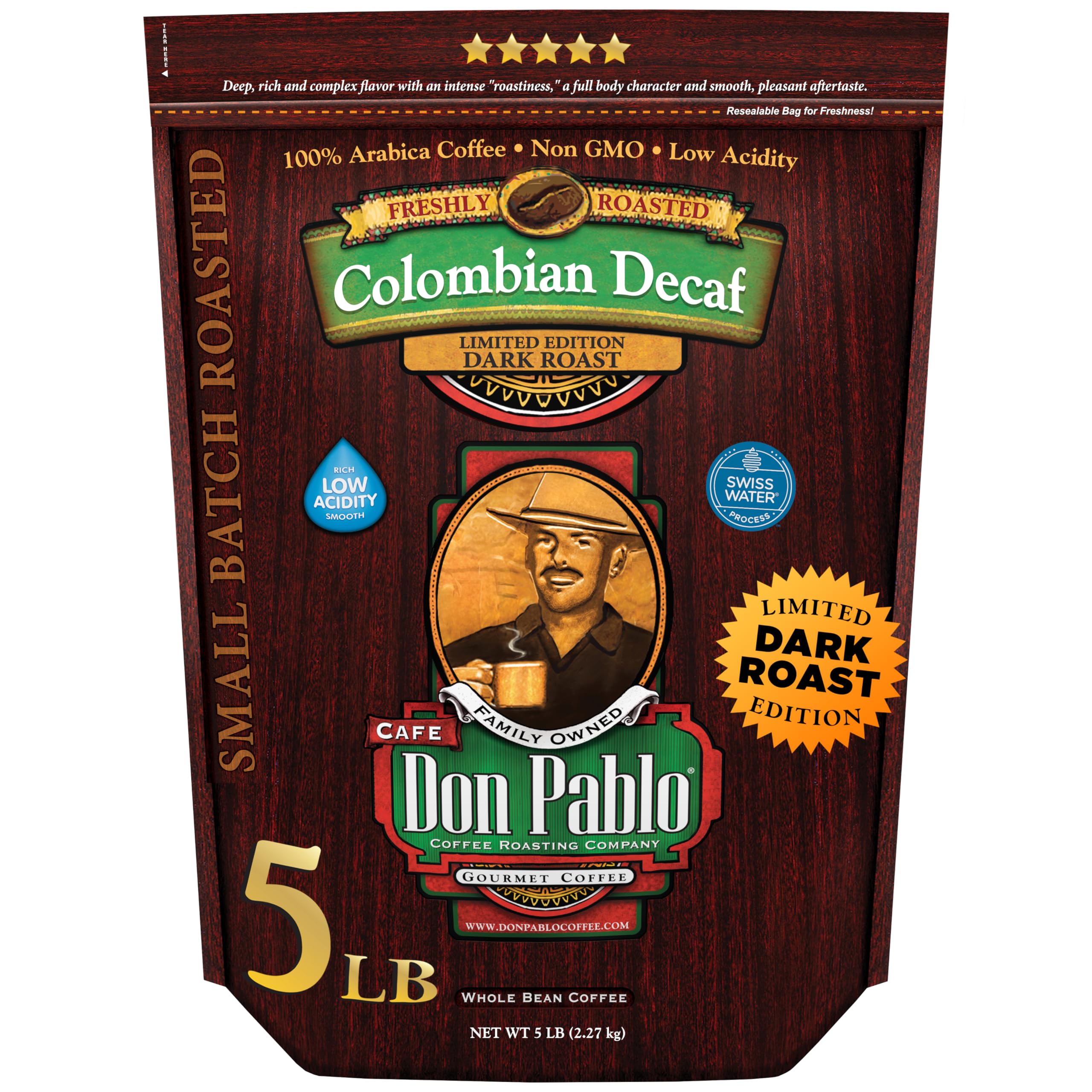 Cafe Don Pablo Colombian Decaf Coffee, Dark Roast, 100% Arabica, Low A ...