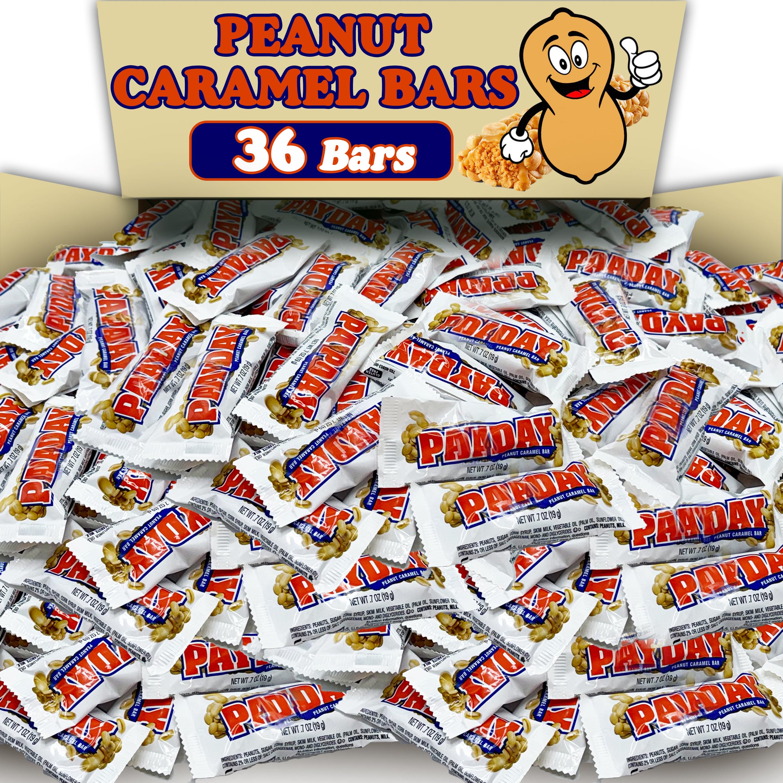 ZompoZ PaydayPeanut Caramel Candy Bars, Bulk 32 Count, Individually Wr ...
