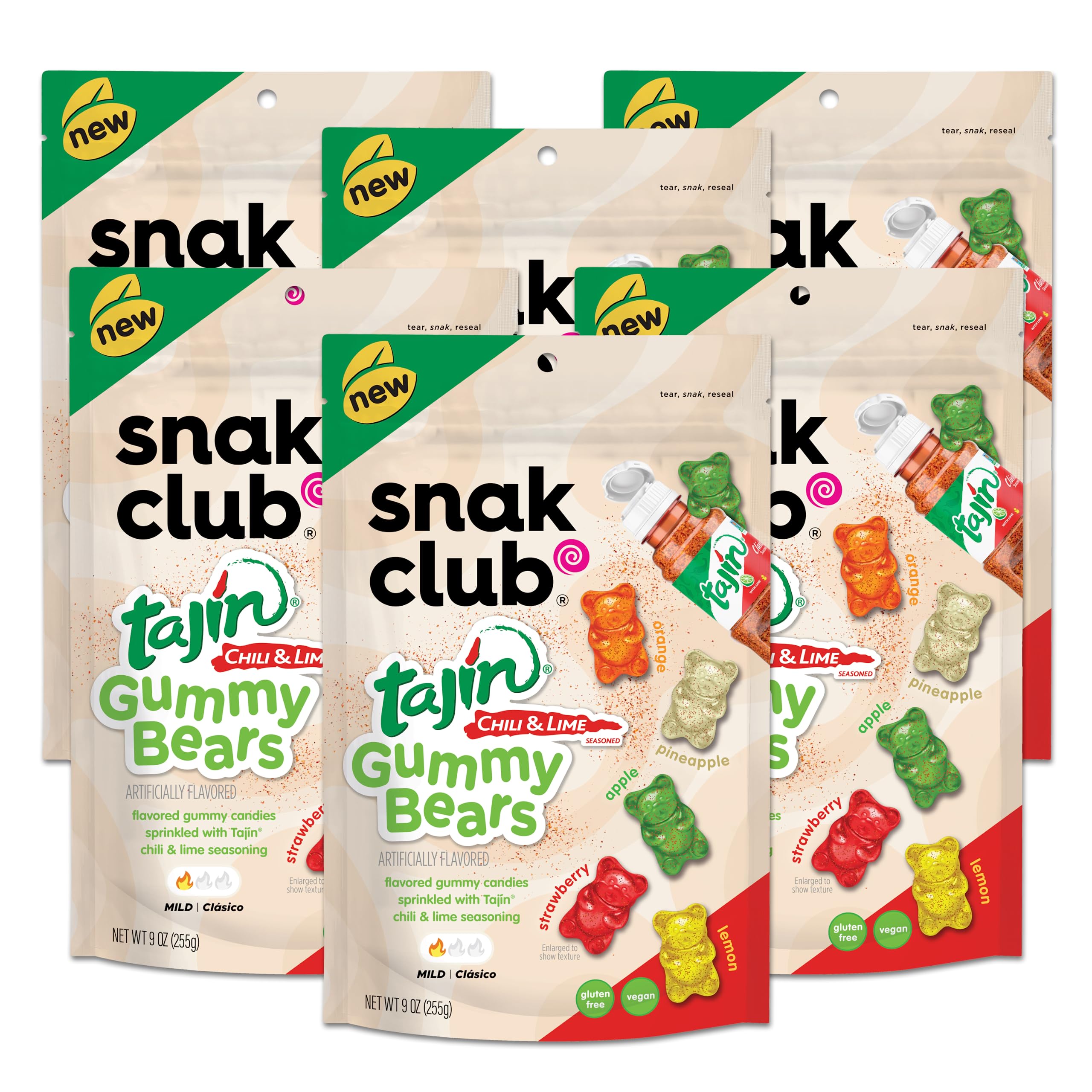 Snak Club Gummy Bears, Tajin Chili & Lime Sweet and Spicy Gummy Candy ...