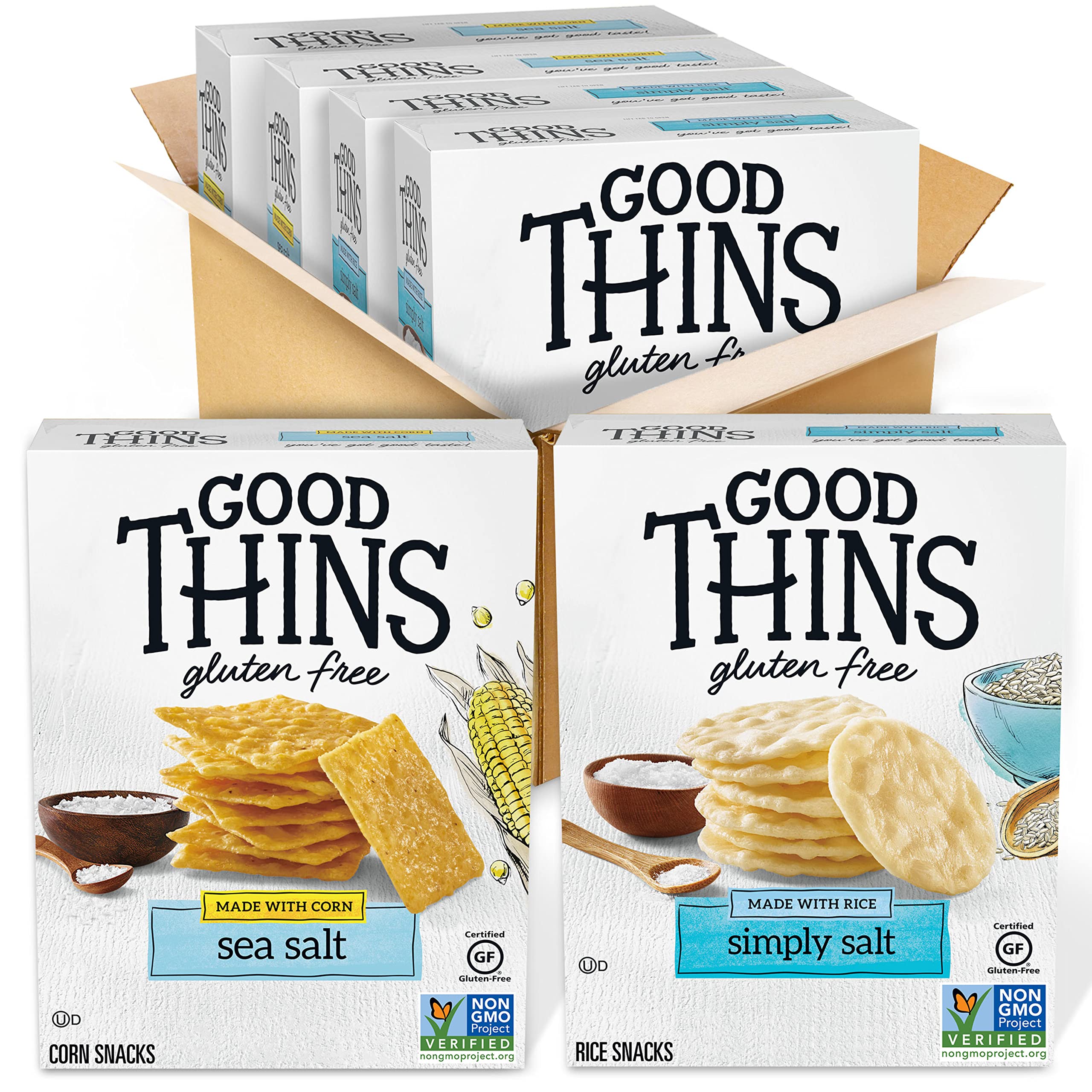 Good Thins Rice & Corn Snacks Gluten Free Crackers Variety Pack, 4 ...