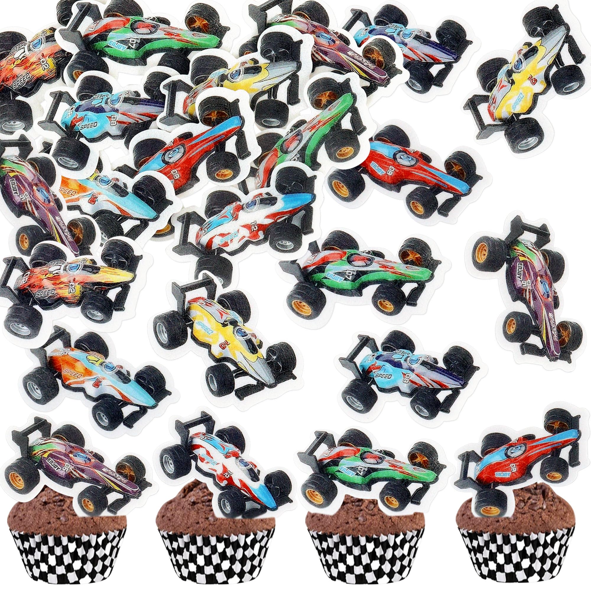 Keaziu 40PCS Edible Race Car Cupcake Toppers for Racing Theme Party De ...