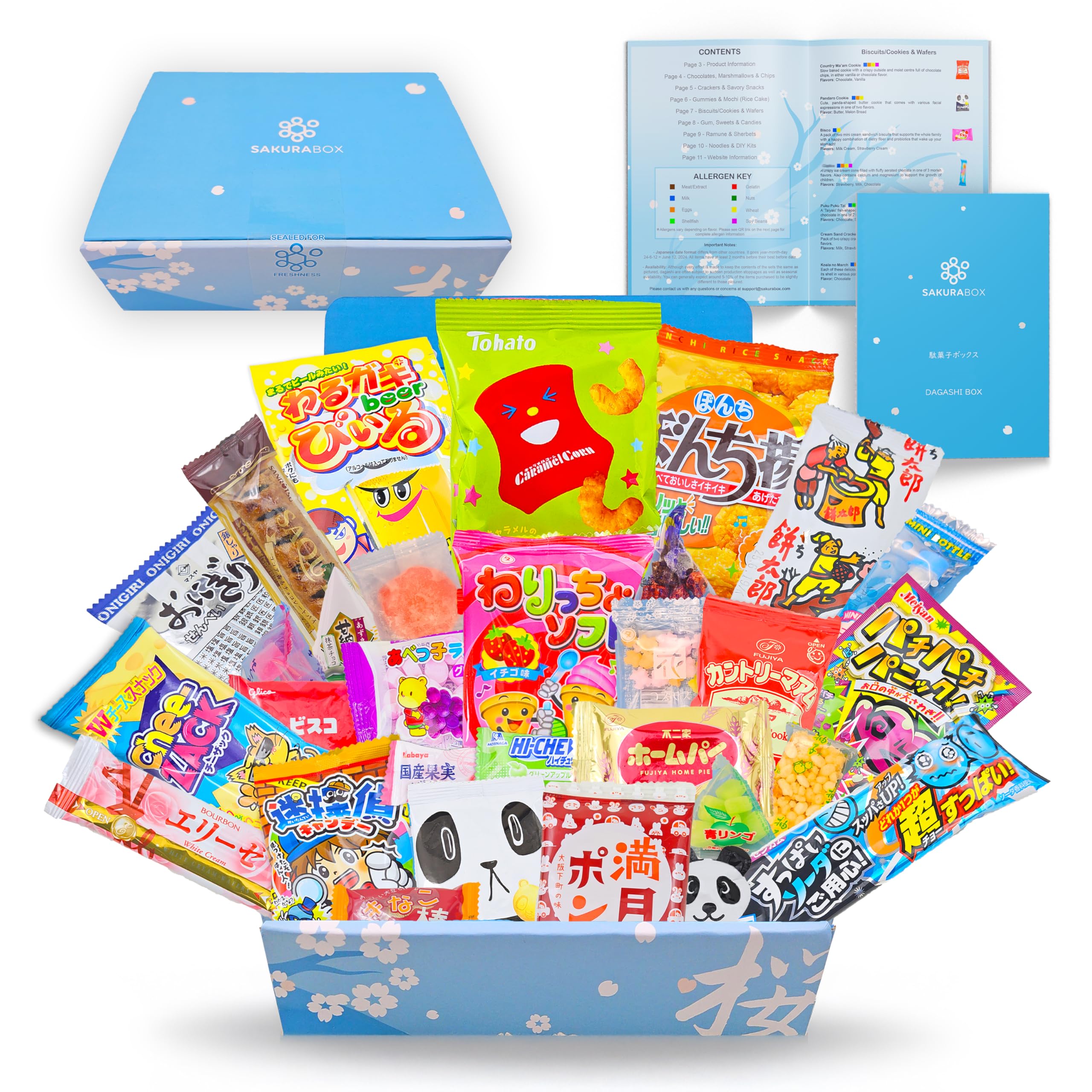 Sakura Box Japanese Snacks & Candy Dagashi Gift Set - 30 Pieces with E ...